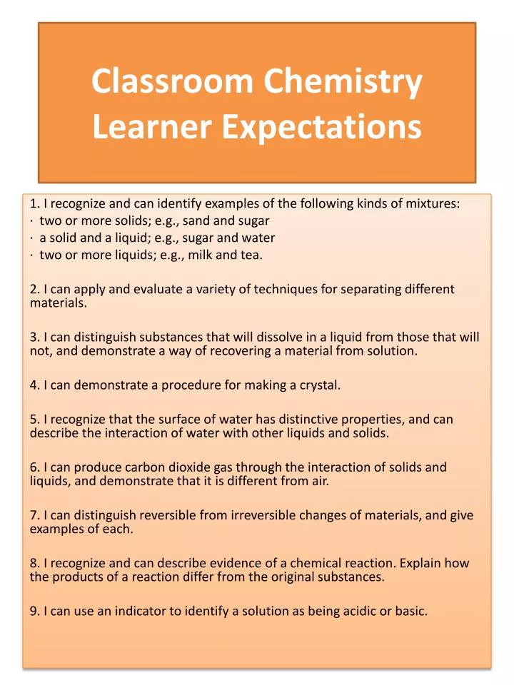 PPT - Classroom Chemistry Learner Expectations PowerPoint Presentation - ID:1624549