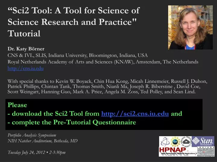 PPT - “Sci2 Tool: A Tool for Science of Science Research and Practice ...