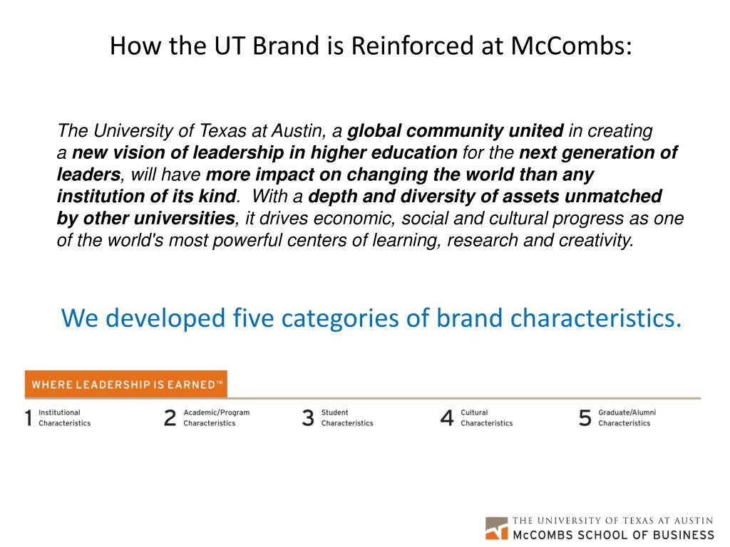 PPT - How the UT Brand is Reinforced at McCombs: We developed five ...
