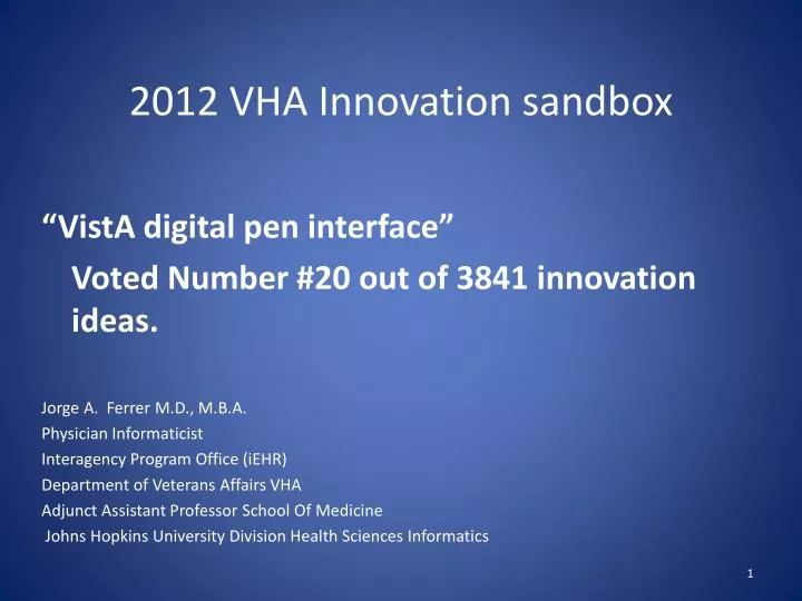 PPT - 2012 VHA Innovation sandbox PowerPoint Presentation, free ...