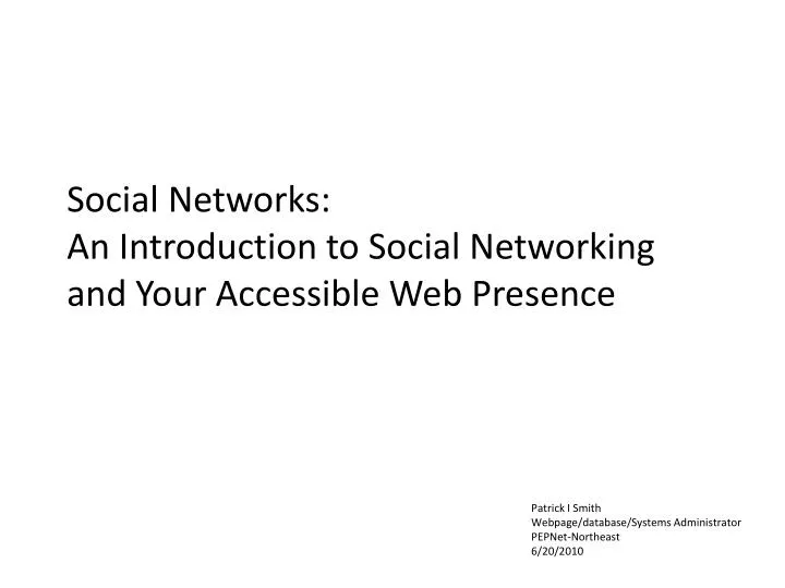 PPT - Social Networks: An Introduction to Social Networking and Your ...