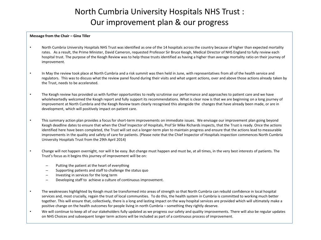 PPT - North Cumbria University Hospitals NHS Trust : Our improvement ...