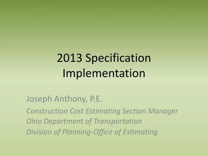 PPT - 2013 Specification Implementation PowerPoint Presentation, free ...