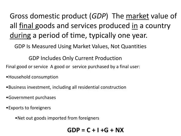 PPT - Gross domestic product ( GDP ) The market value of all final ...