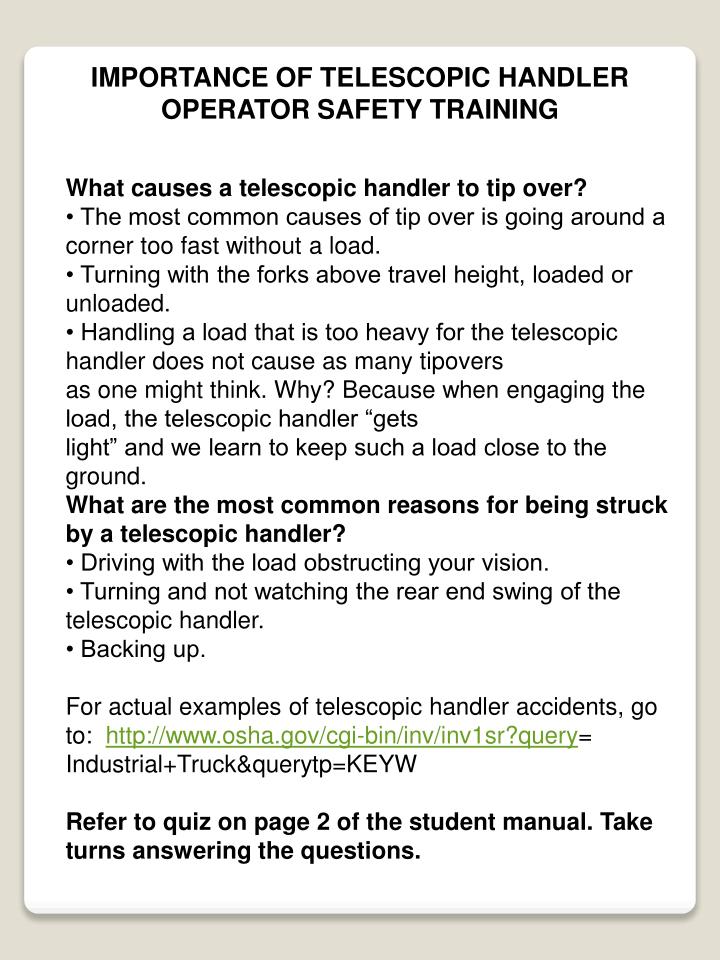 PPT - TELESCOPIC HANDLER OPERATOR SAFETY TRAINING PowerPoint ...