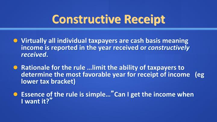 PPT - Chapter 3 Four Basic Concepts: Gross Income, Constructive Receipt ...