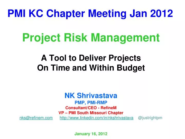 PPT - PMI KC Chapter Meeting Jan 2012 PowerPoint Presentation, free ...