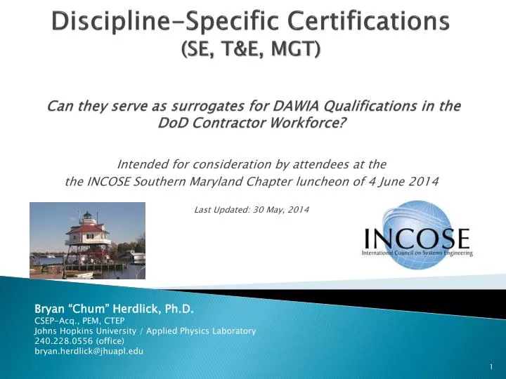 PPT - Discipline-Specific Certifications (SE, T&E, MGT) Can they serve ...