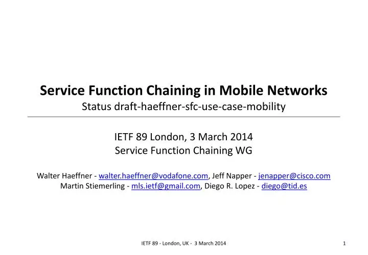 Ppt Service Function Chaining In Mobile Networks Status Draft Haeffner Sfc Use Case