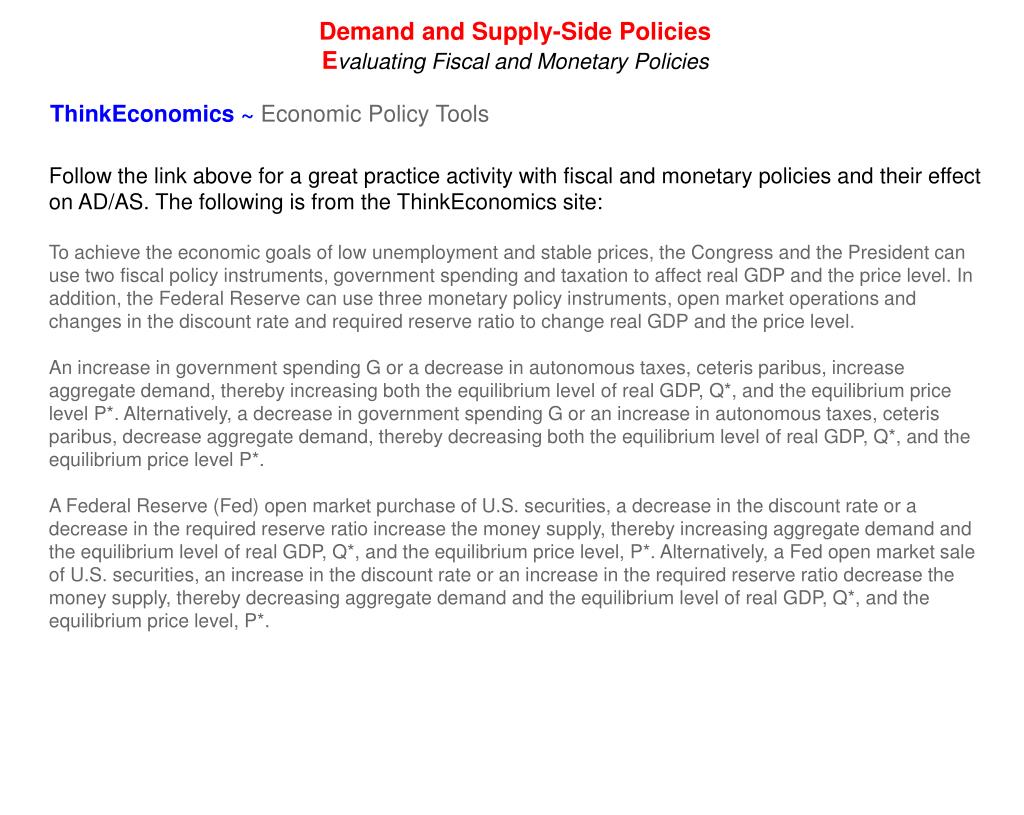 PPT - 3.4 Demand-side and supply-side policies Sh ifts in the AD curve ...