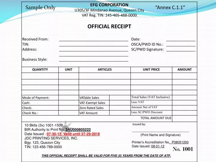 PPT - THIS OFFICIAL RECEIPT SHALL BE VALID FOR FIVE (5) YEARS FROM THE ...
