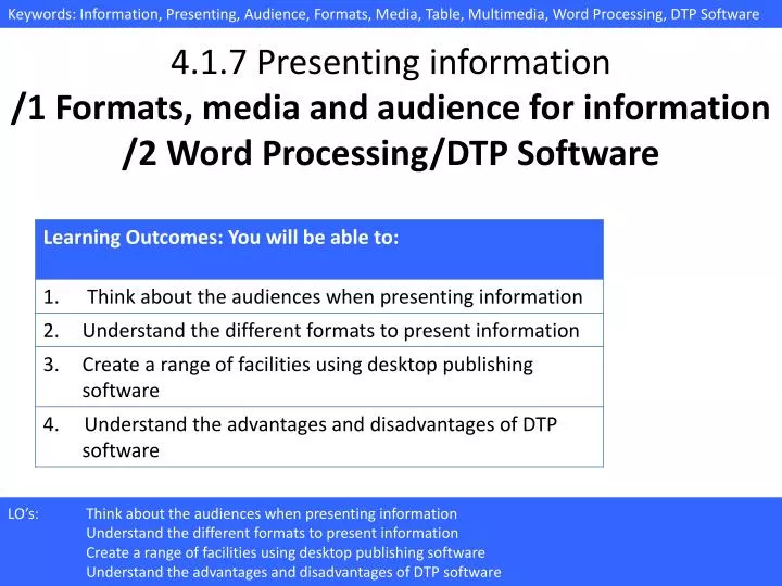 PPT - 4.1.7 Presenting information /1 Formats, media and audience for ...