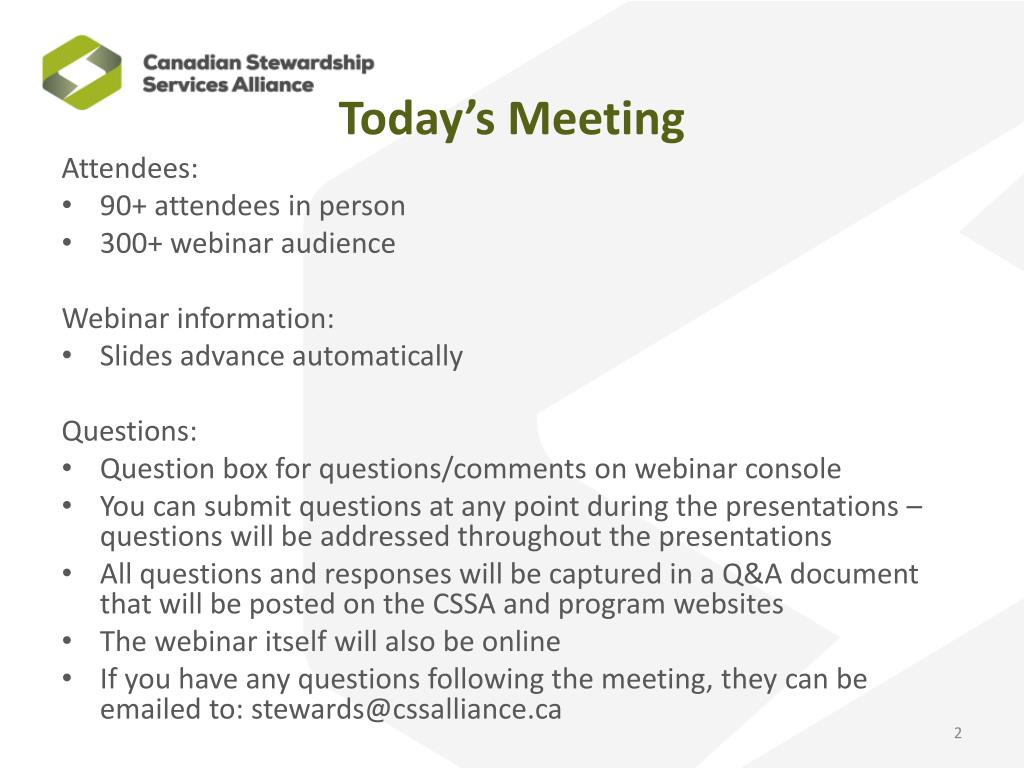 PPT - Canadian Stewardship Services Alliance Inc. (CSSA) Annual ...