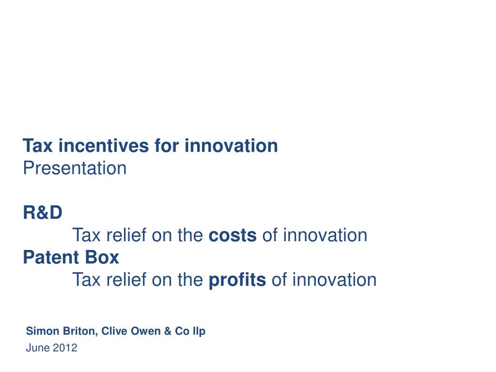 PPT - Tax incentives for innovation Presentation R&D Tax relief on the ...