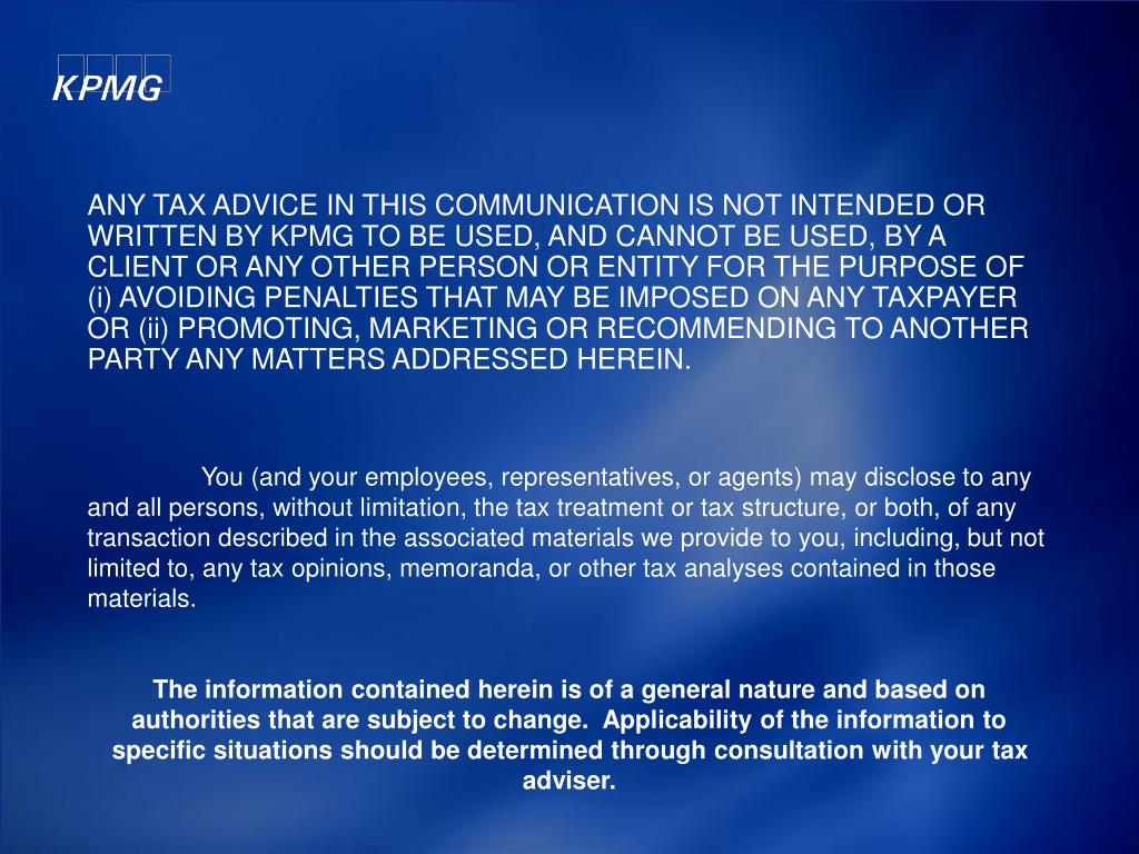 PPT - Brett Huston, Tax Managing Director Matt Davis, Tax Manager KPMG ...
