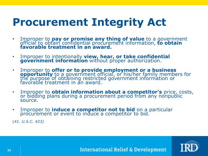 PPT - IRD Procurement Integrity: PowerPoint Presentation - ID:1667057