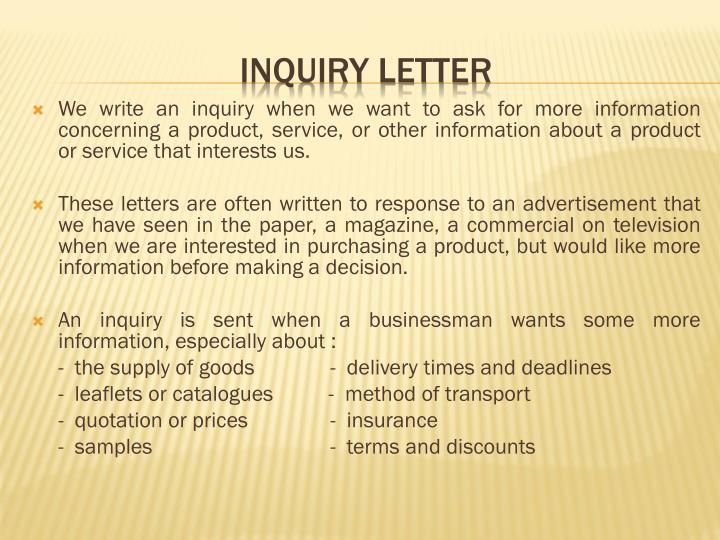 PPT - INQUIRY LETTER AND RESPONSE OF INQUIRY LETTER PowerPoint ...