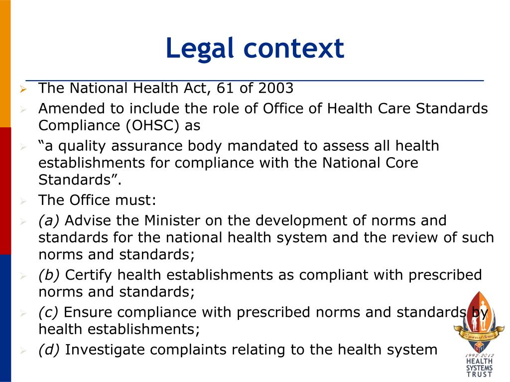 PPT - NATIONAL CORE STANDARDS FOR HEALTH ESTABLISHMENTS IN SOUTH AFRICA ...