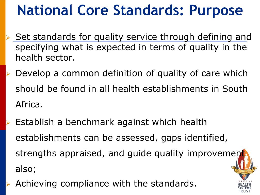 PPT - NATIONAL CORE STANDARDS FOR HEALTH ESTABLISHMENTS IN SOUTH AFRICA ...