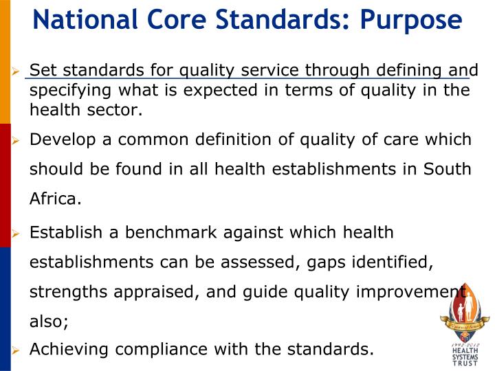 PPT - NATIONAL CORE STANDARDS FOR HEALTH ESTABLISHMENTS IN SOUTH AFRICA ...
