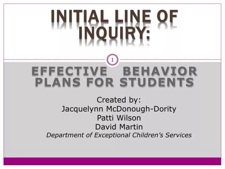 PPT - Initial Line of Inquiry : Effective Behavior Plans for Students ...