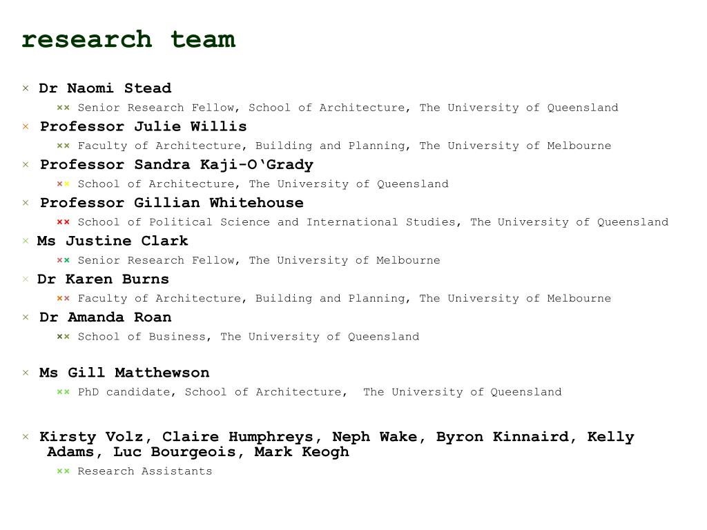 PPT - Dr Naomi Stead Senior Research Fellow School of Architecture The ...