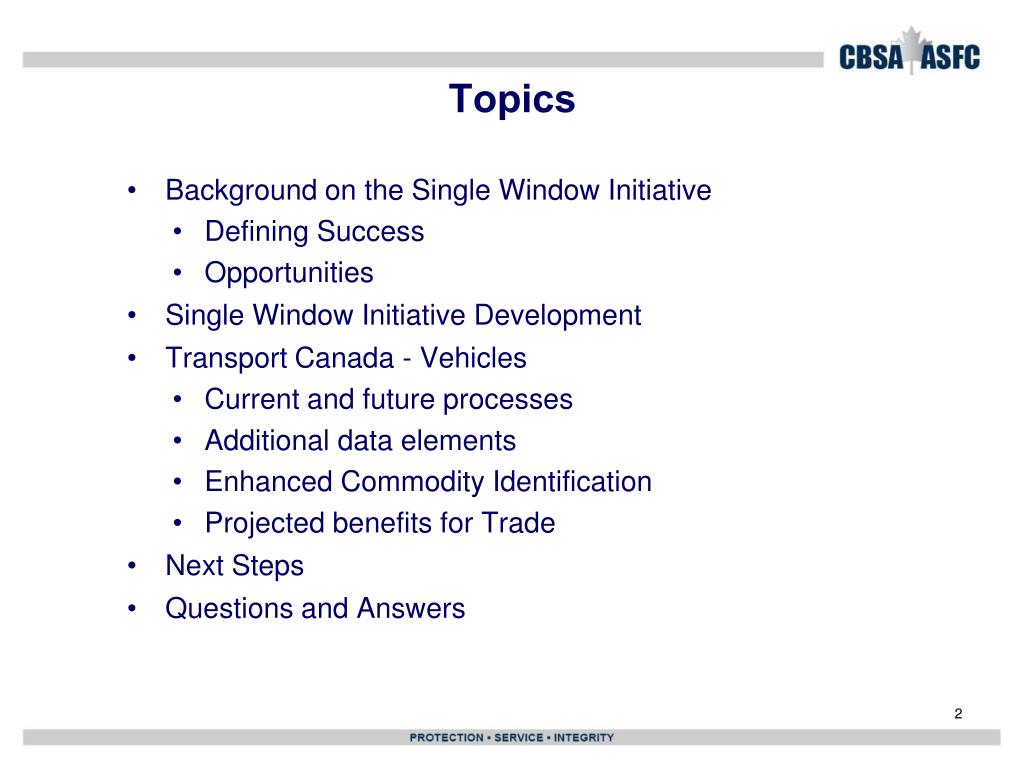 PPT - Canada Border Services Agency and Transport Canada Single Window ...