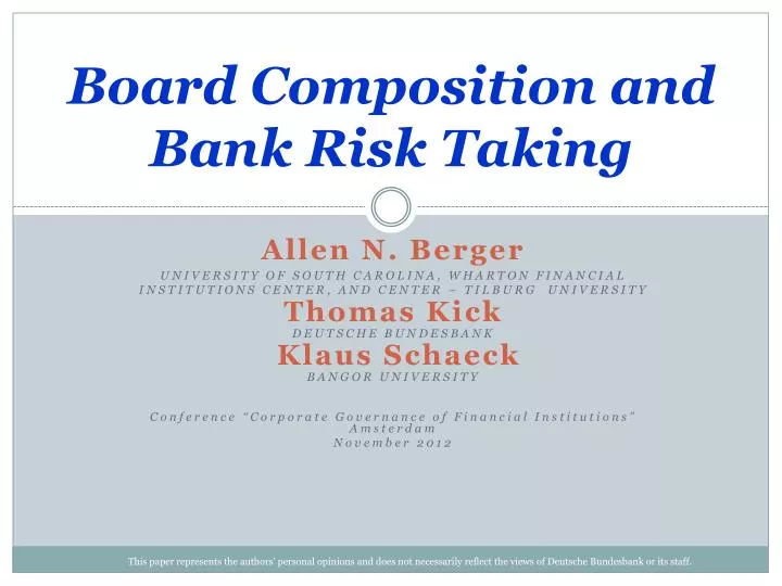 PPT - Board Composition and Bank Risk Taking PowerPoint Presentation ...