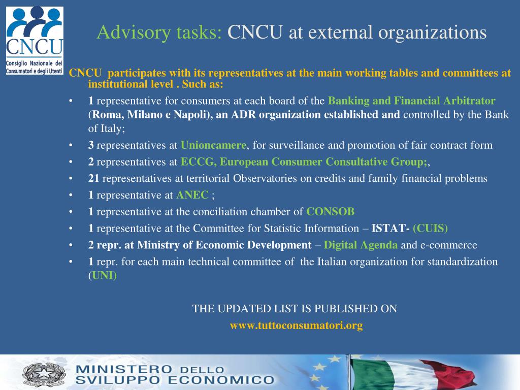 PPT - CONSUMERS PROTECTION In ITALY National Council for Consumers and ...