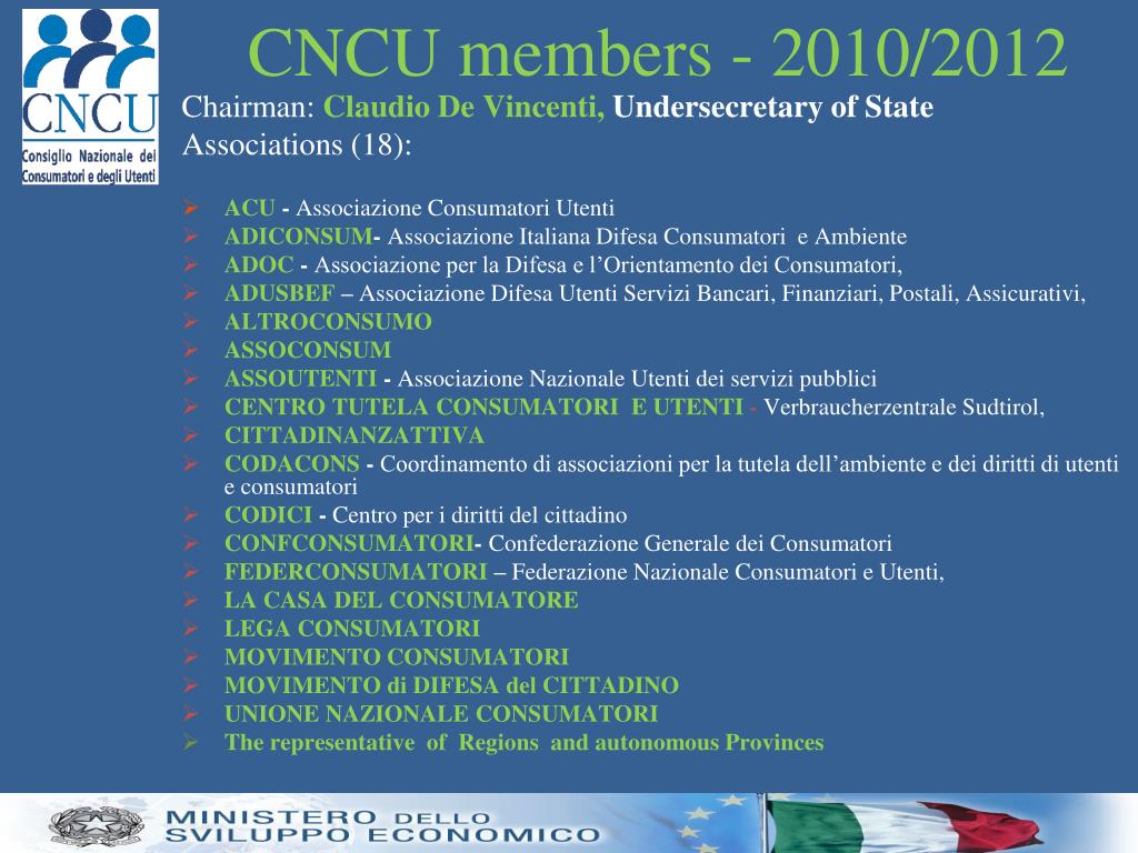 PPT - CONSUMERS PROTECTION In ITALY National Council for Consumers and ...