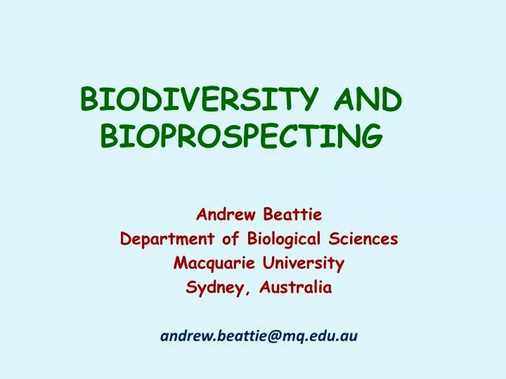 PPT - BIODIVERSITY AND BIOPROSPECTING PowerPoint Presentation, free ...