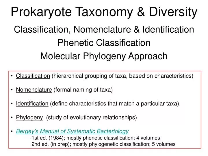 PPT - Prokaryote Taxonomy & Diversity PowerPoint Presentation, free ...
