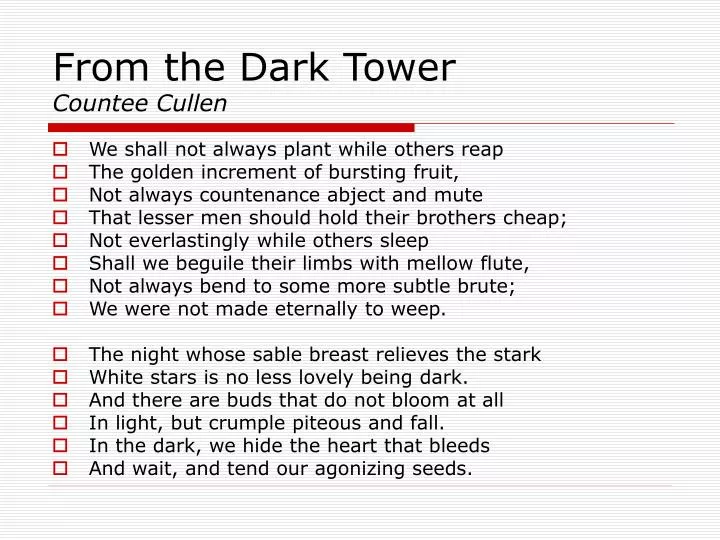 PPT - From the Dark Tower Countee Cullen PowerPoint Presentation, free ...