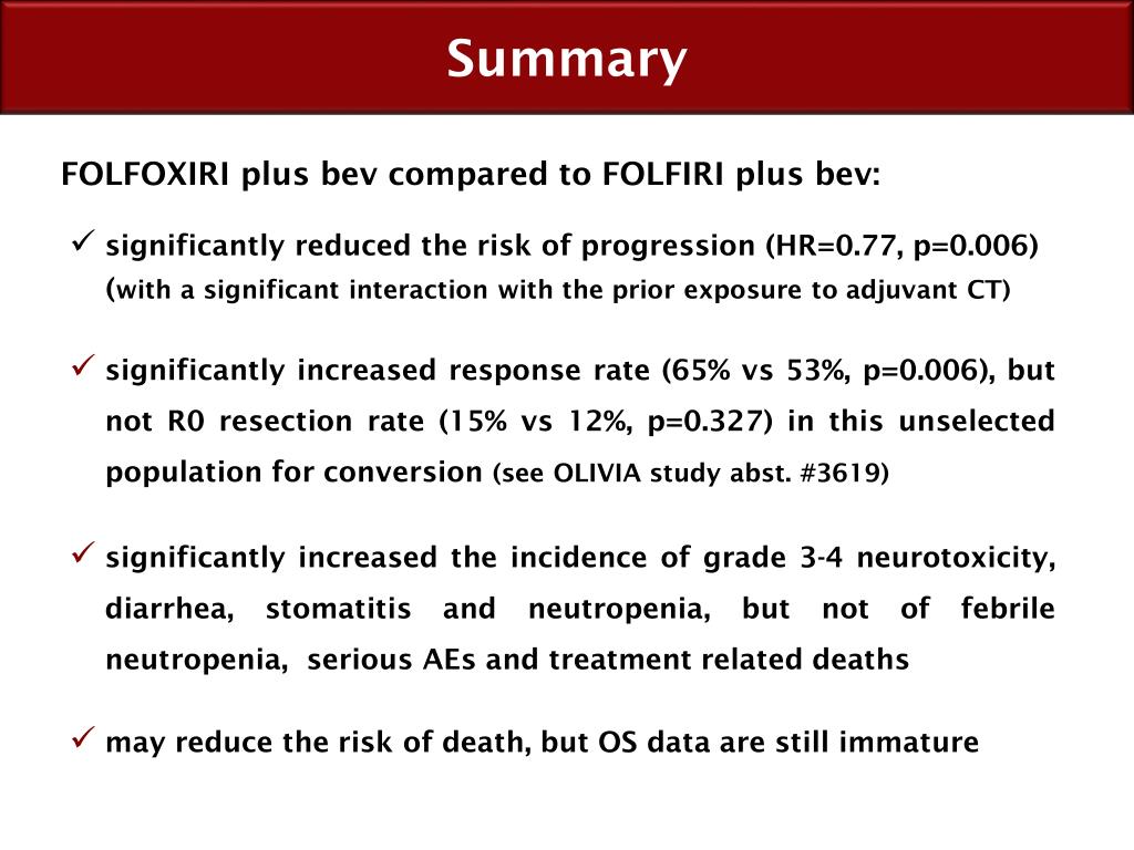 PPT - FOLFOXIRI/ bevacizumab ( bev ) versus FOLFIRI/ bev as first-line ...