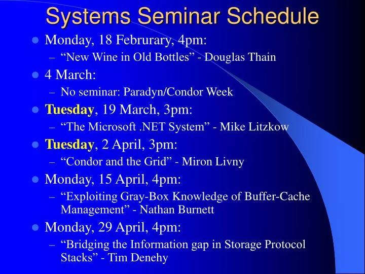 PPT - Systems Seminar Schedule PowerPoint Presentation, free download ...