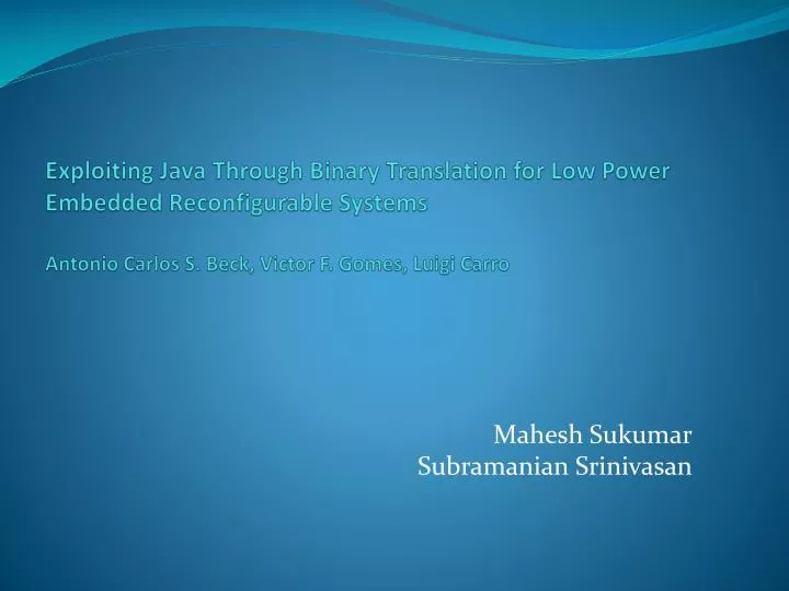 PPT - Mahesh Sukumar Subramanian Srinivasan PowerPoint Presentation, free download - ID:1706487