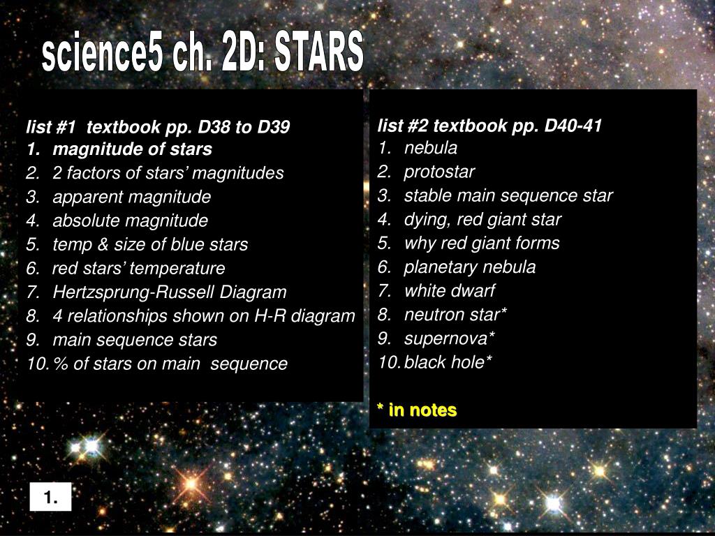 PPT - list #1 textbook pp. D38 to D39 magnitude of stars 2 factors of ...