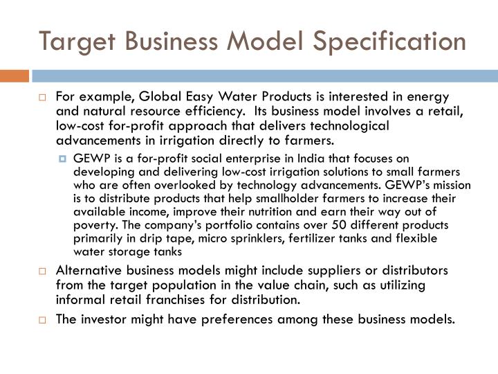 Target Specification Of Product Example