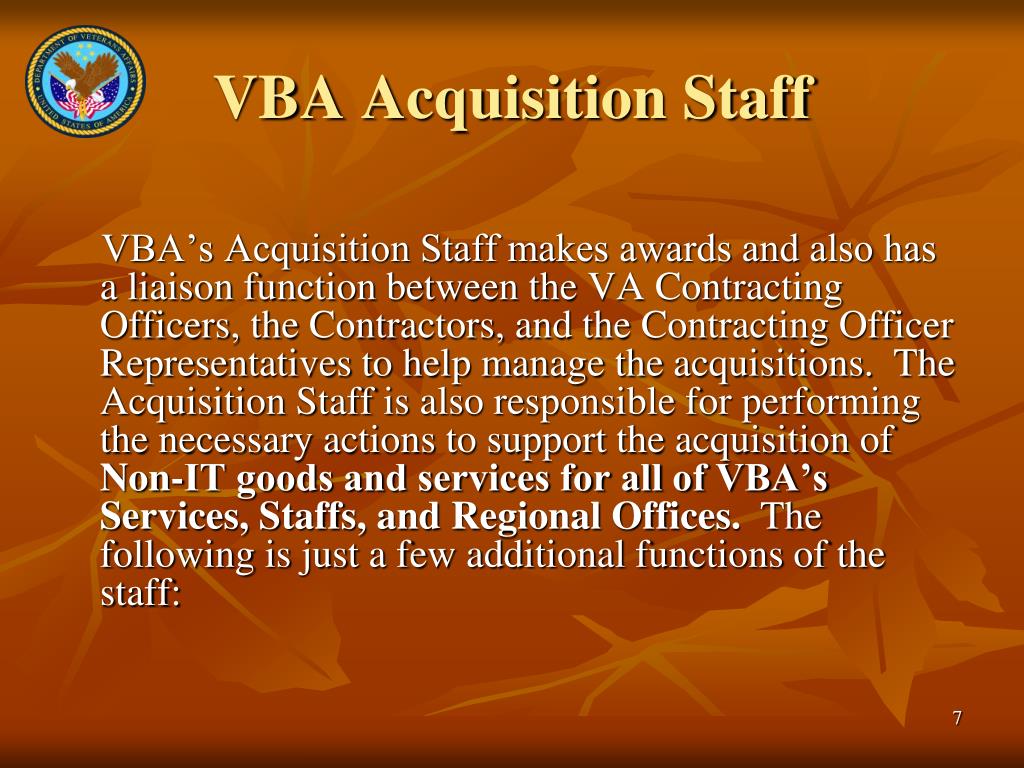 PPT - Veterans Benefits Administration (VBA) Acquisition Staff Program ... PPT - Veterans Benefits Administration (VBA) Acquisition Staff Program ...