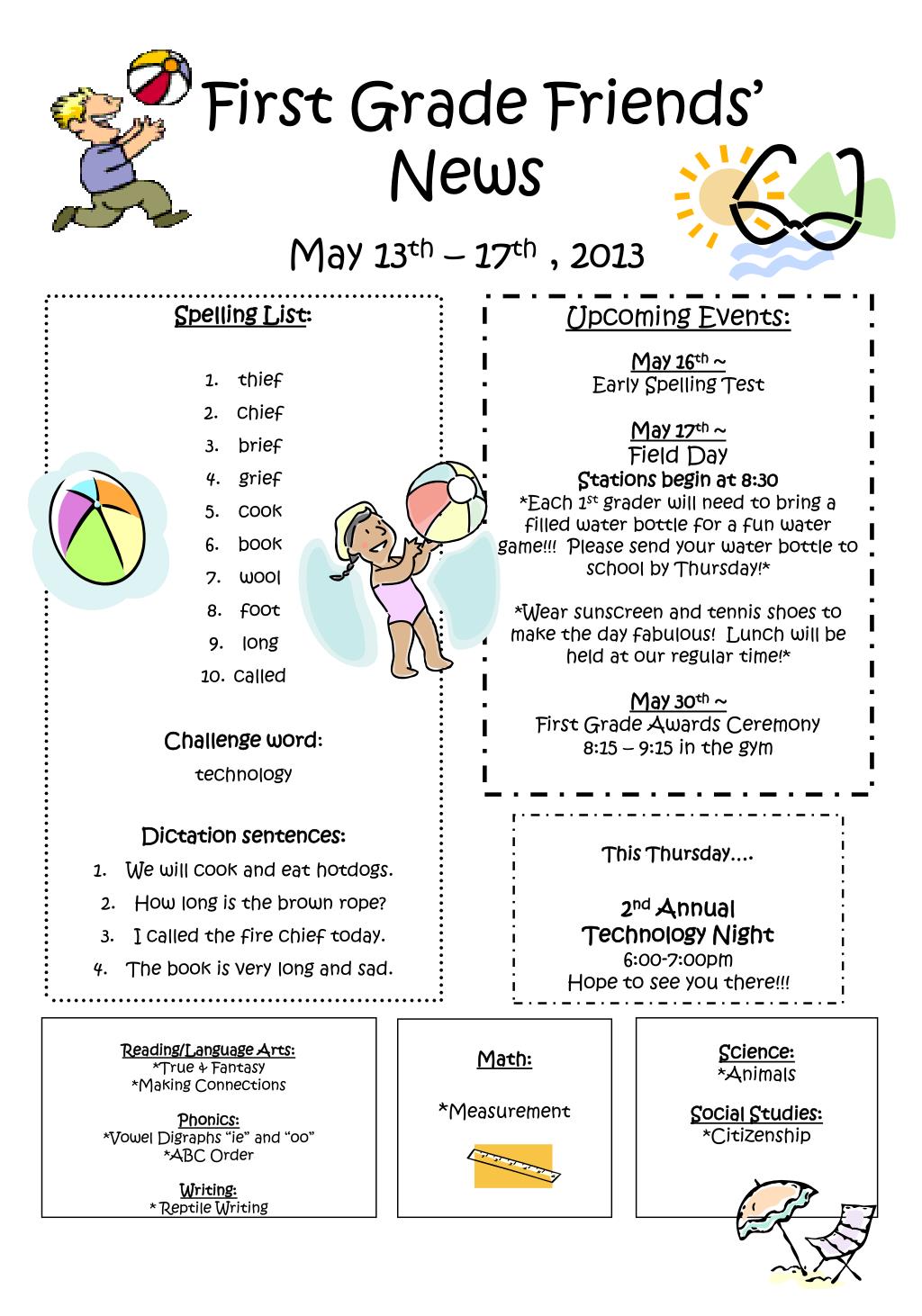 PPT - First Grade Friends' Weekly Newsletter - May 13th to 17th, 2013 ...