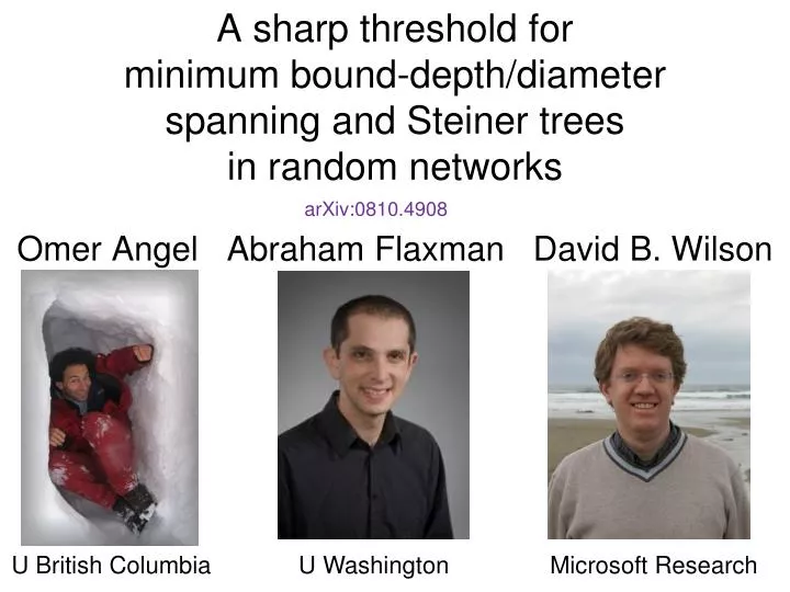 PPT - A sharp threshold for minimum bound-depth/diameter spanning and Steiner trees in random ...