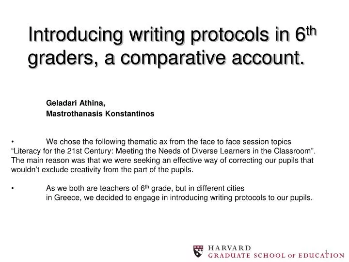 PPT - Introducing writing protocols in 6 th graders, a comparative ...