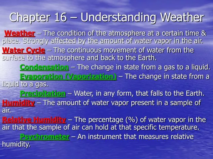 PPT - Chapter 16 – Understanding Weather PowerPoint Presentation, free ...