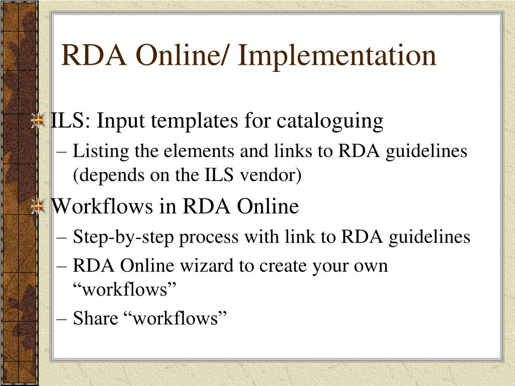PPT - RDA: A New Approach to Cataloguing Margaret Stewart Standards ...