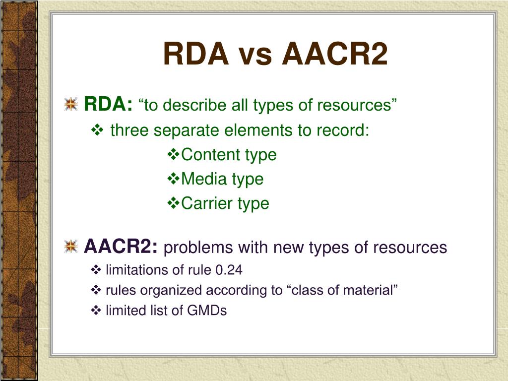 PPT - RDA: A New Approach to Cataloguing Margaret Stewart Standards ...