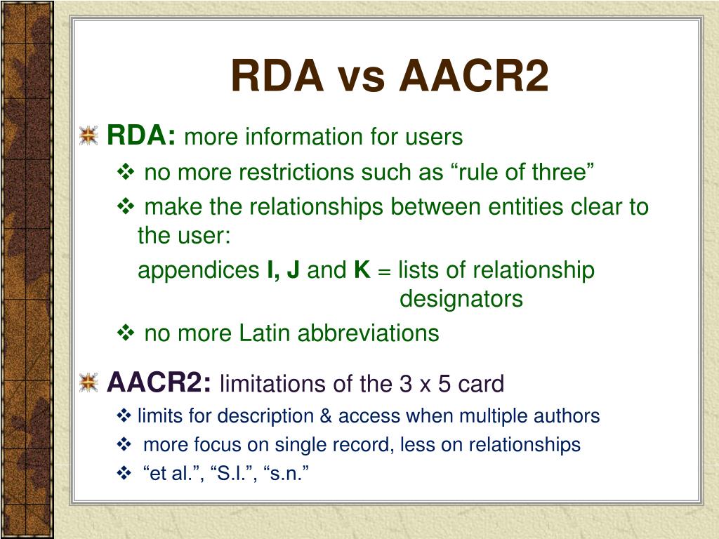 PPT - RDA: A New Approach to Cataloguing Margaret Stewart Standards ...
