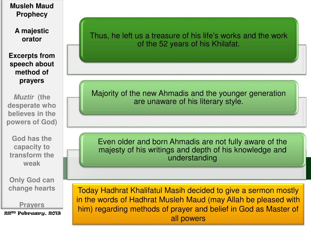 PPT - Musleh Maud - The Promised Son: Friday Sermon on God and Prayers ...
