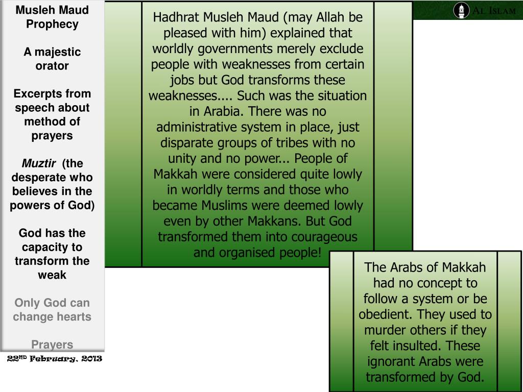 PPT - Musleh Maud - The Promised Son: Friday Sermon on God and Prayers ...