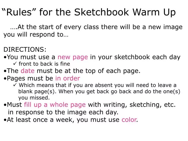 PPT - “Rules” for the Sketchbook Warm Up PowerPoint Presentation, free ...