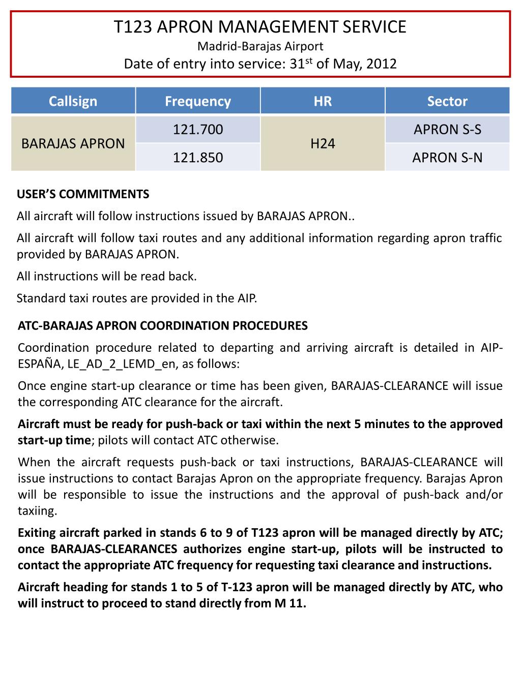 PPT - T123 APRON MANAGEMENT SERVICE Madrid-Barajas Airport Date of ...